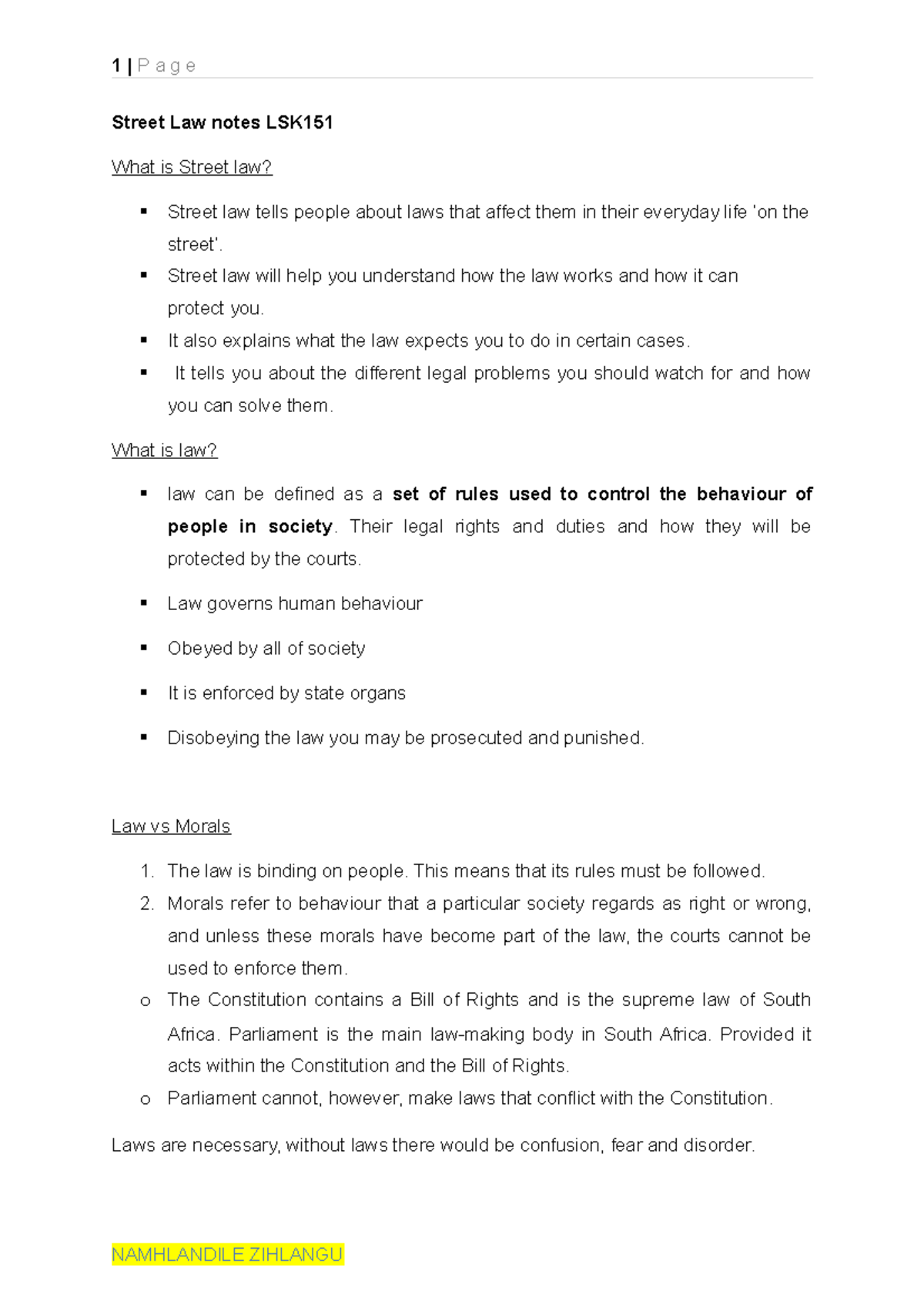 Street Law Study Notes Overview (LSKL 1514) - Studocu