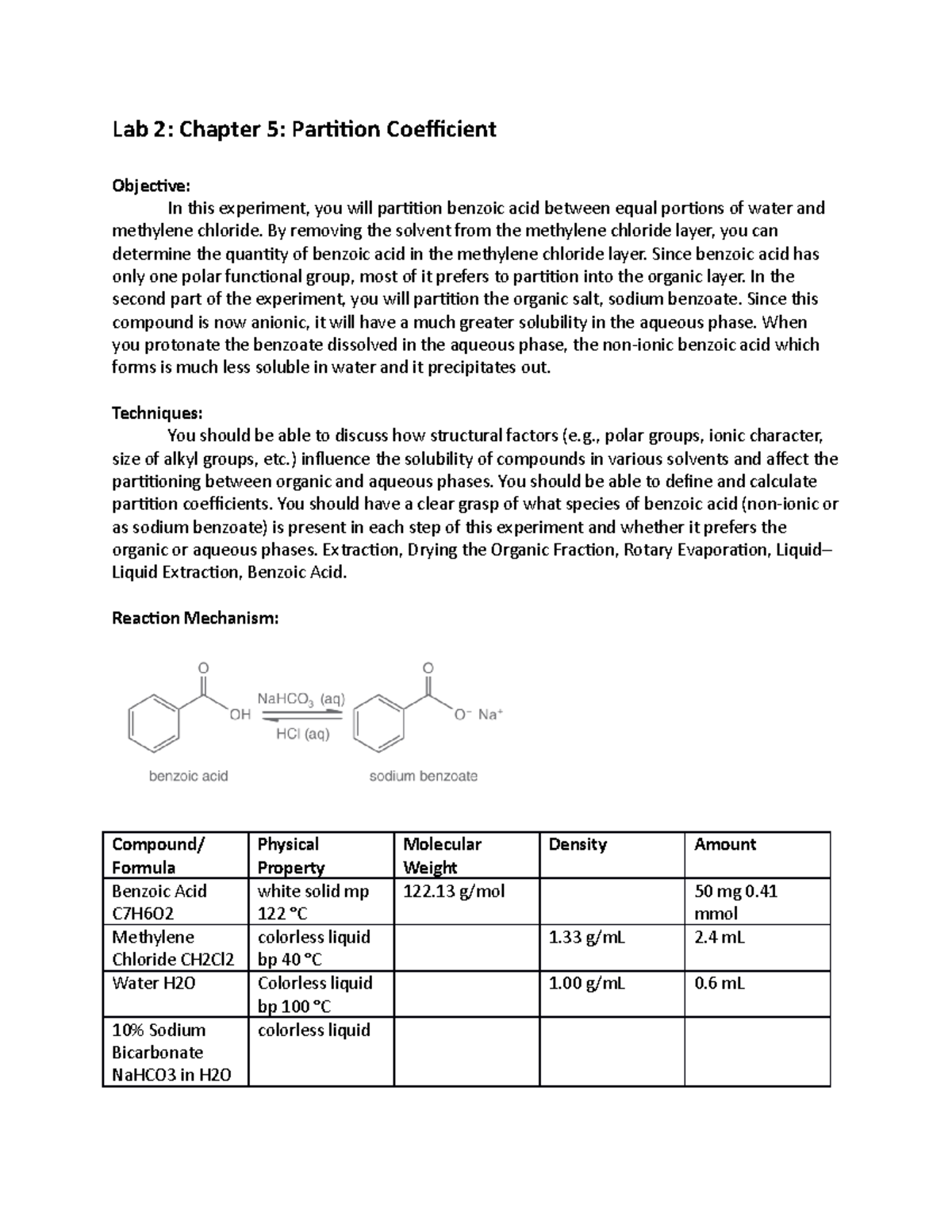 Lab 2- Chapter 5- Partition Coefficient - Lab 2: Chapter 5: Partition Coefficient Objective: In ...