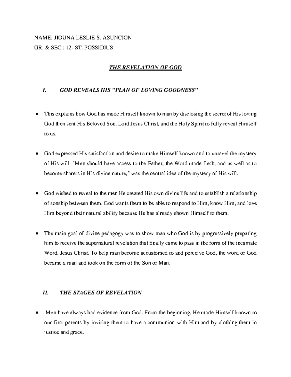 THE REVELATION OF GOD: LECTURE NOTES FOR 12-ST. POSSIDIUS - Studocu