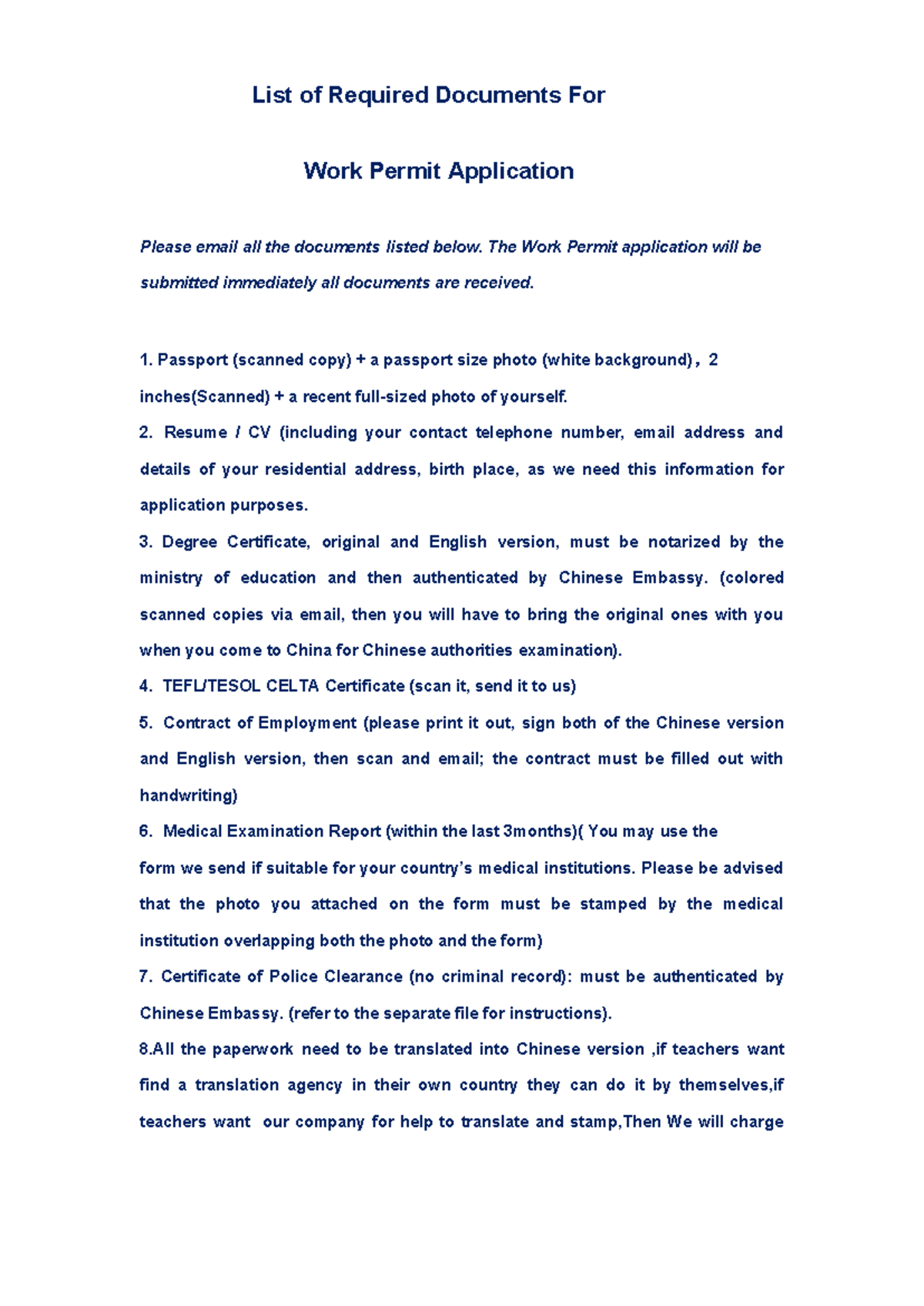 List of Required Docs for Work Permit Application (53660) - Studocu