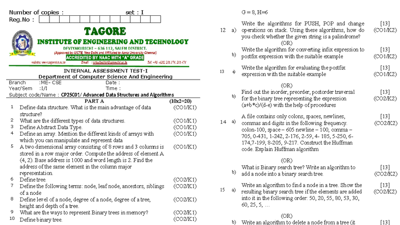 IAT - 1 Advanced Data Structures and Algorithms (ADSA) Notes - Studocu
