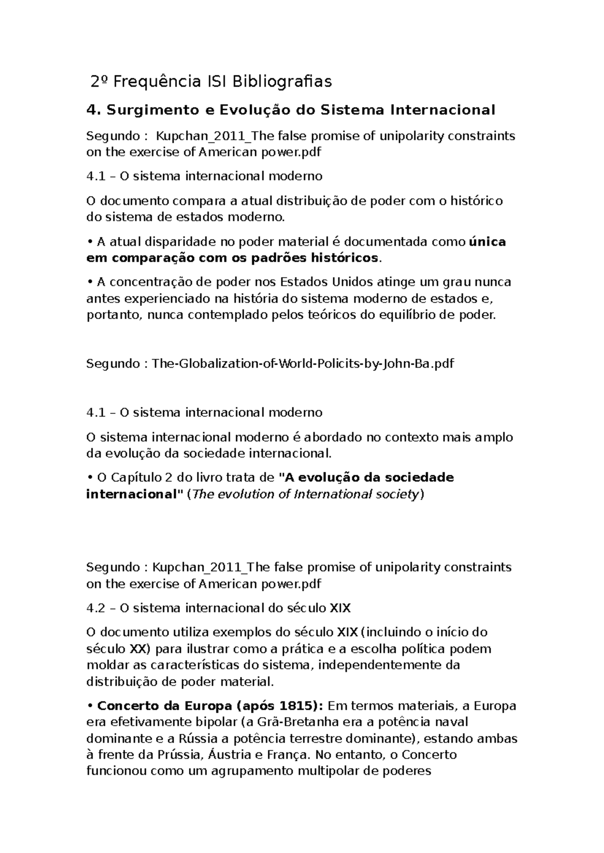 2º Frequência ISI: Evolução do Sistema Internacional e Unipolaridade ...