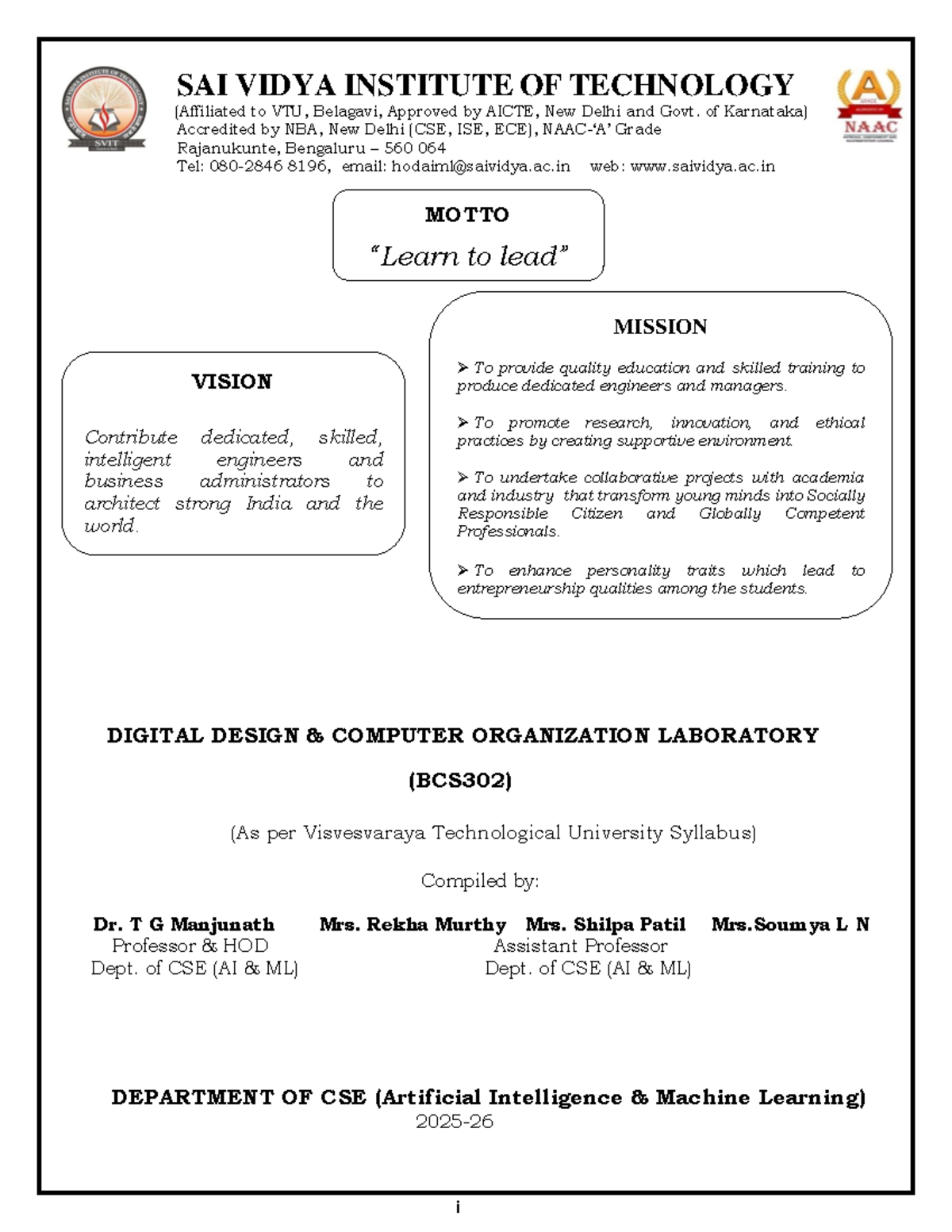 Digital Design & Computer Organization Lab Manual (BCS302) - Studocu