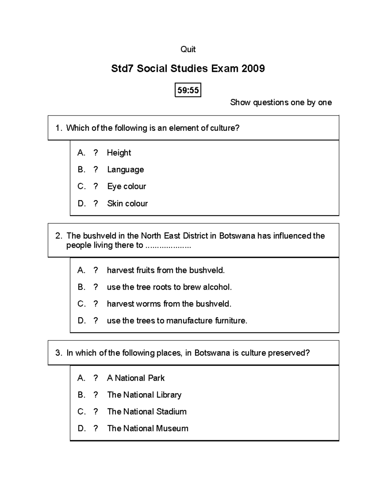 Std7 Social Studies Final Exam 2009 Questions and Answers - Studocu