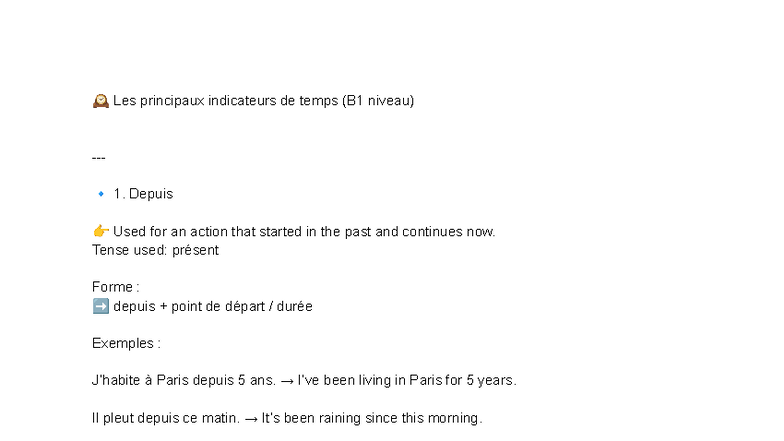 🕰️ Indicateurs de Temps en Français (B1 Niveau) - Studocu