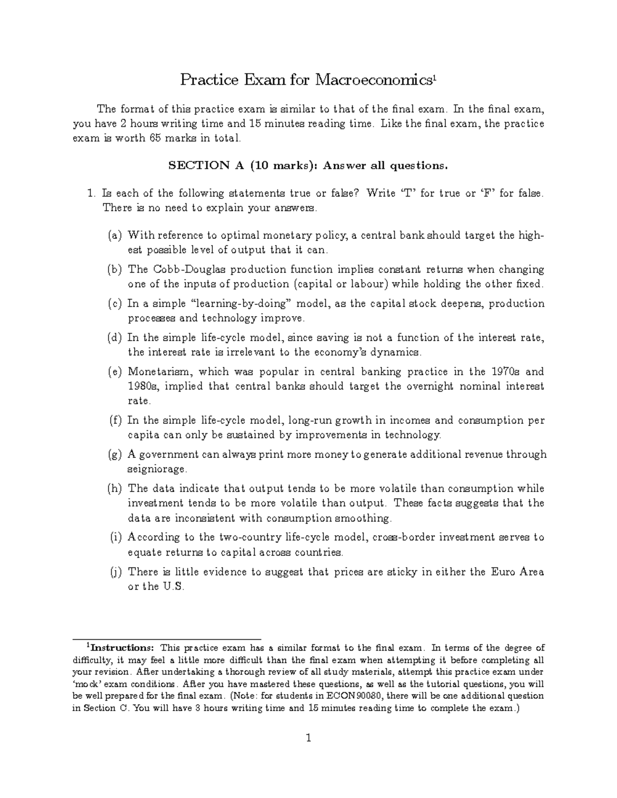 Macroeconomics 1 Practice Exam 2023: Önal Format Review - Studocu