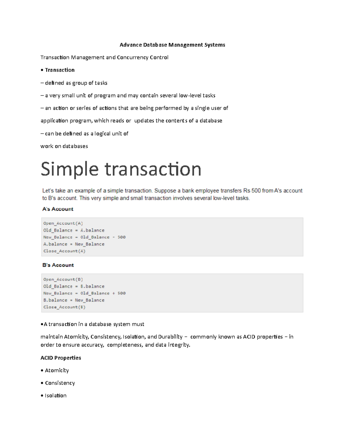 Advanced Database Management Systems: Transaction Management & ACID ...