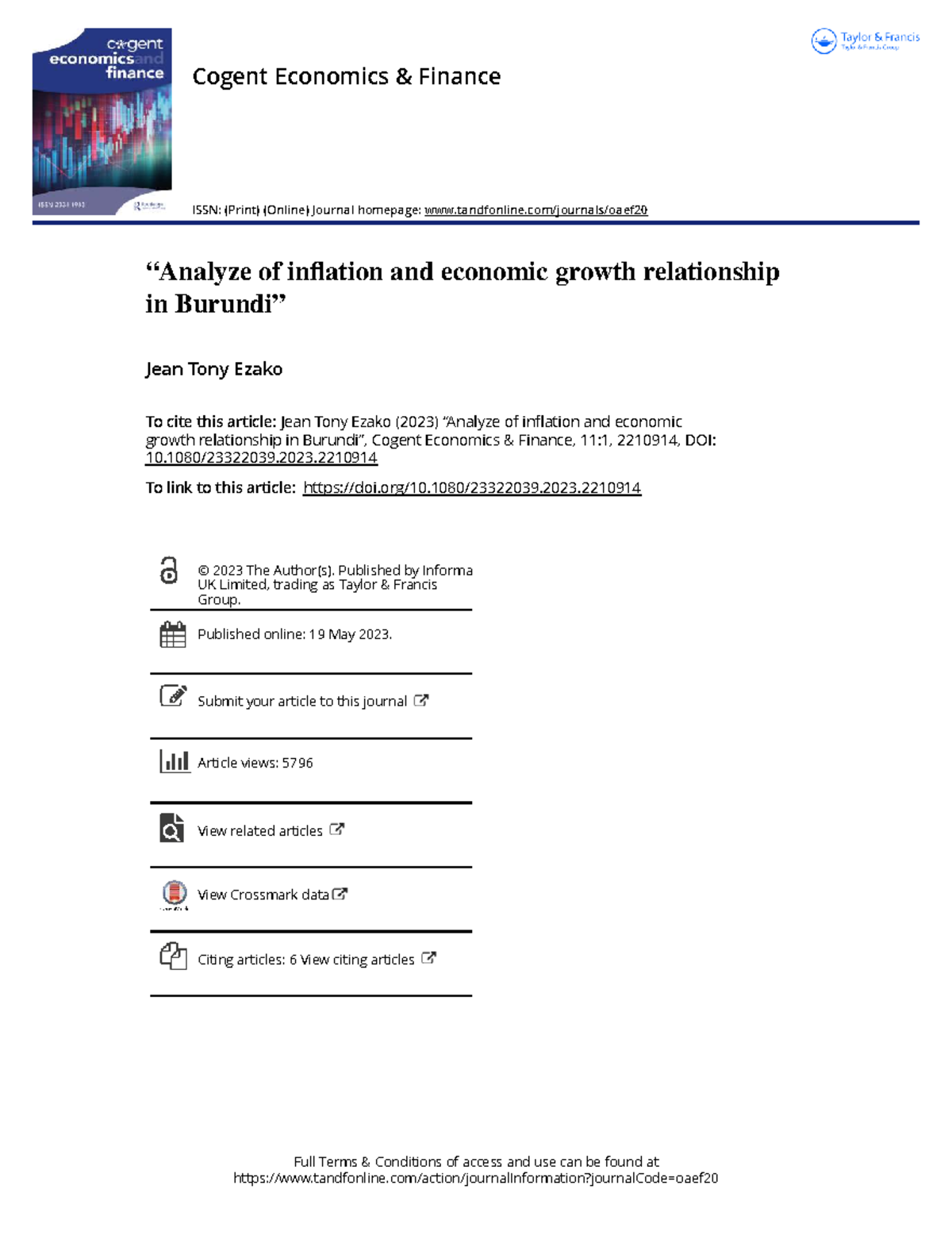 Analysis of Inflation and Economic Growth Relationship in Burundi (ECO ...