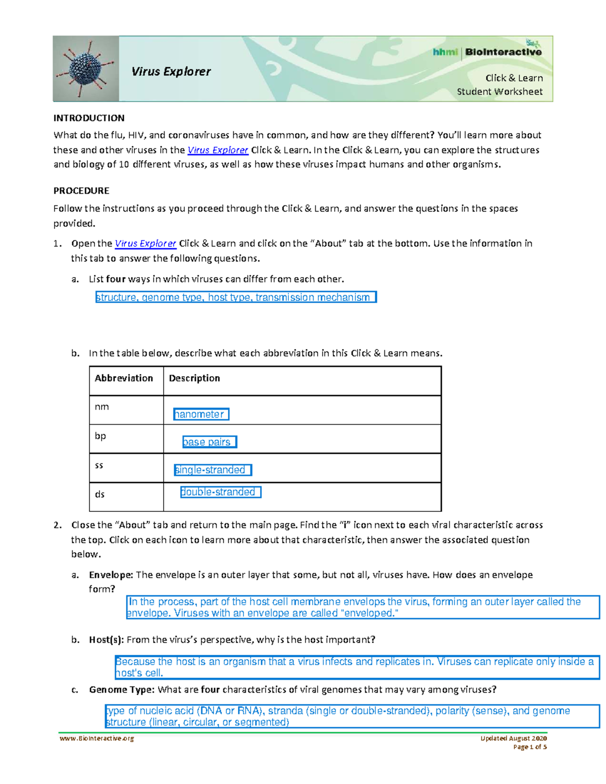 Virus Explorer Click & Learn Student Worksheet - Complete Guide - Studocu