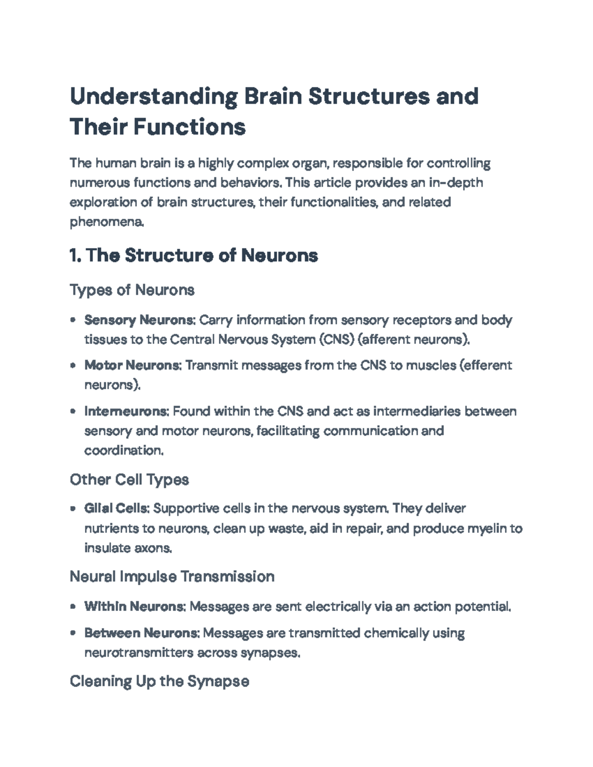 Understanding Brain Structures and Functions: A Comprehensive Overview ...