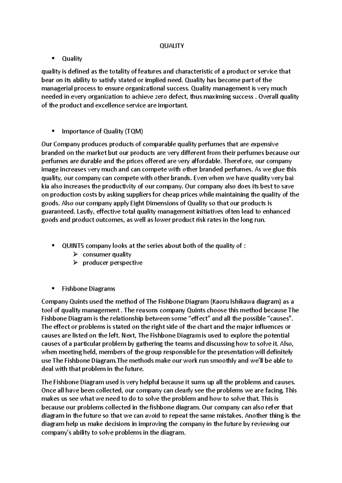 Quality Project Group Mgt162 - QUALITY Quality quality is defined as ...