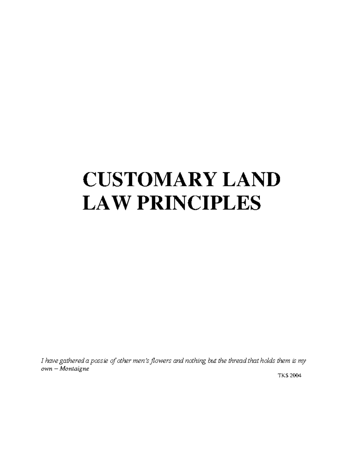 Principles of Customary Land Law: Summary and Key Cases - Studocu