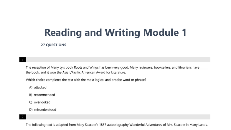 Reading and Writing Module 1 & 2 - August 2024 Version with Answer Key ...