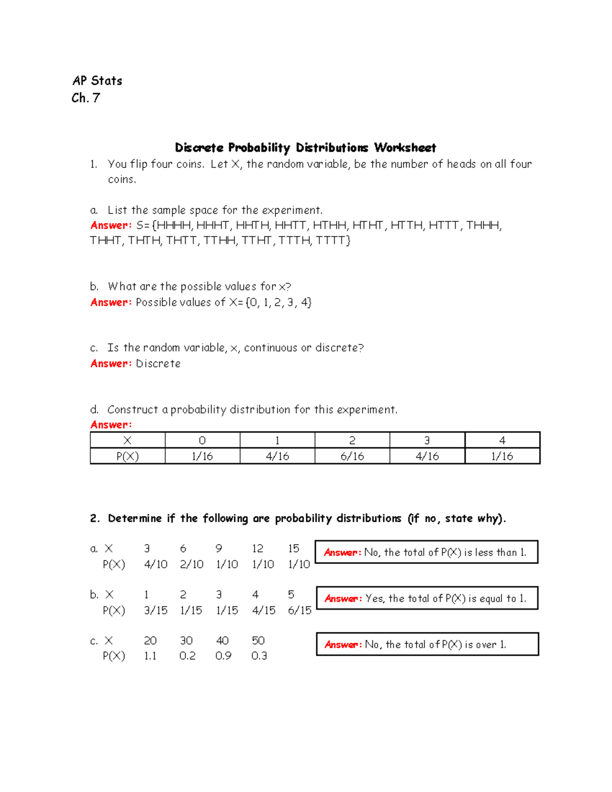 AP Stats Ch. 7 Discrete Probability Distributions Worksheet Overview ...