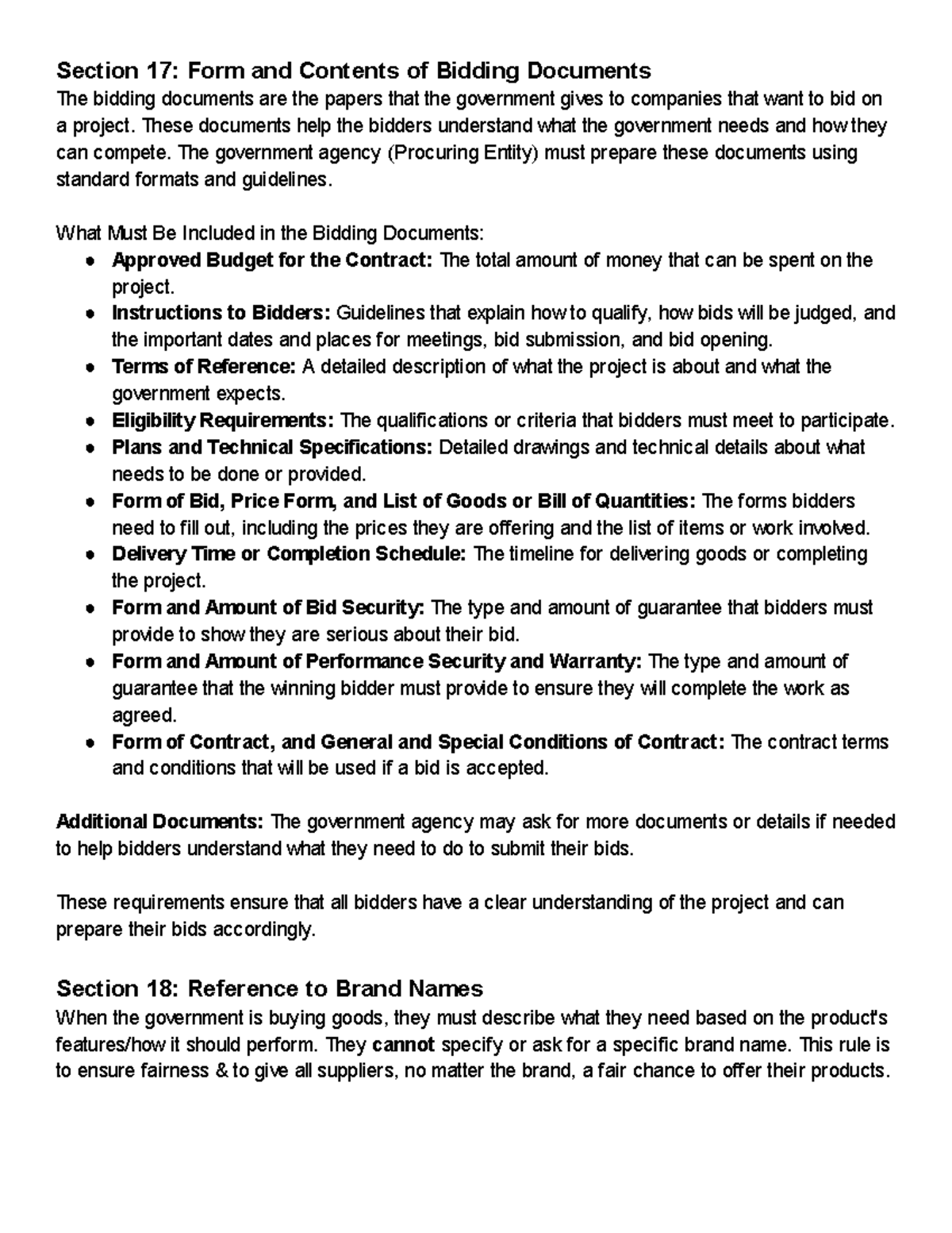 Government Procurement Reform Act RA 9184 Sec 17 Bidding Docs Summary - Studocu