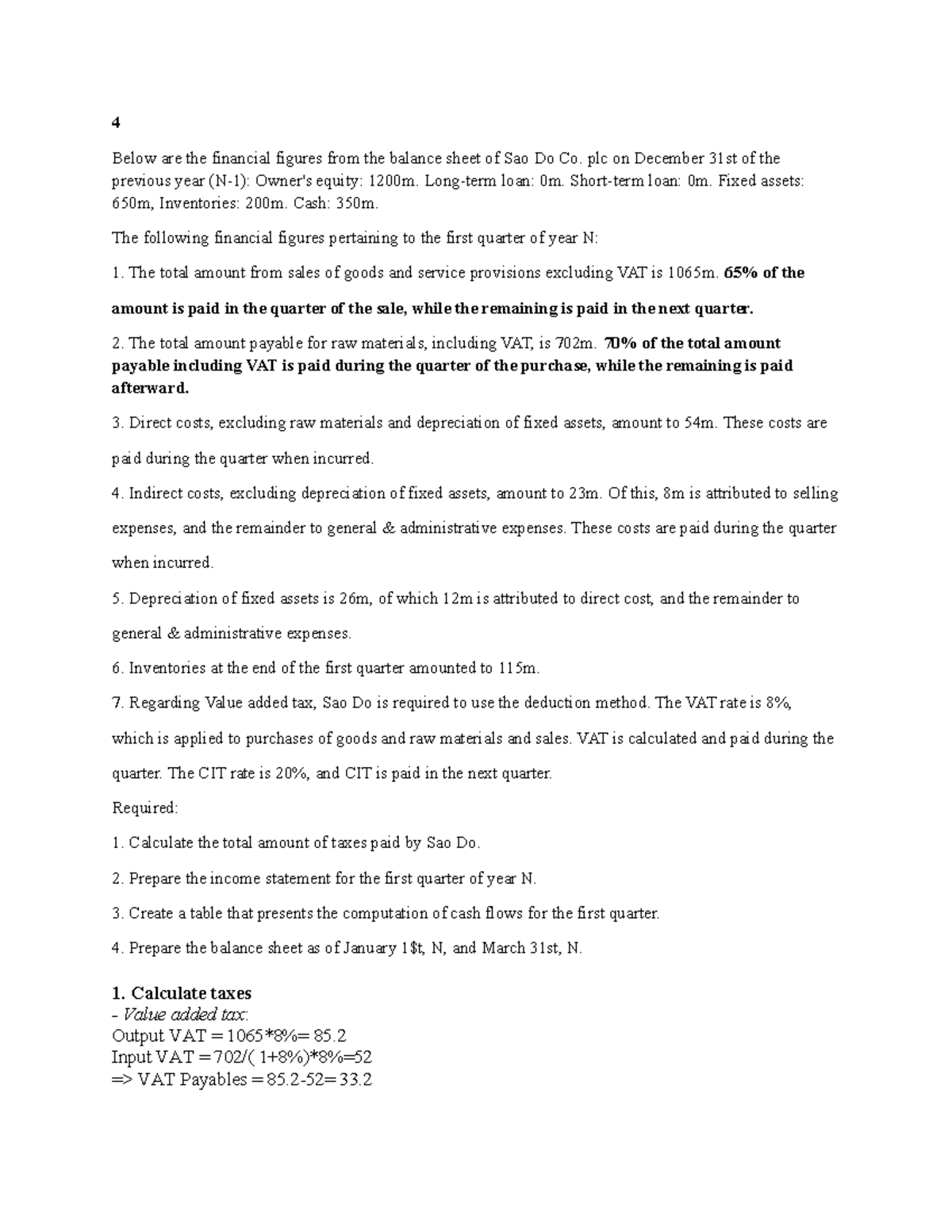 SET 4 - Financial Analysis and Income Statement for Sao Do Co. plc ...