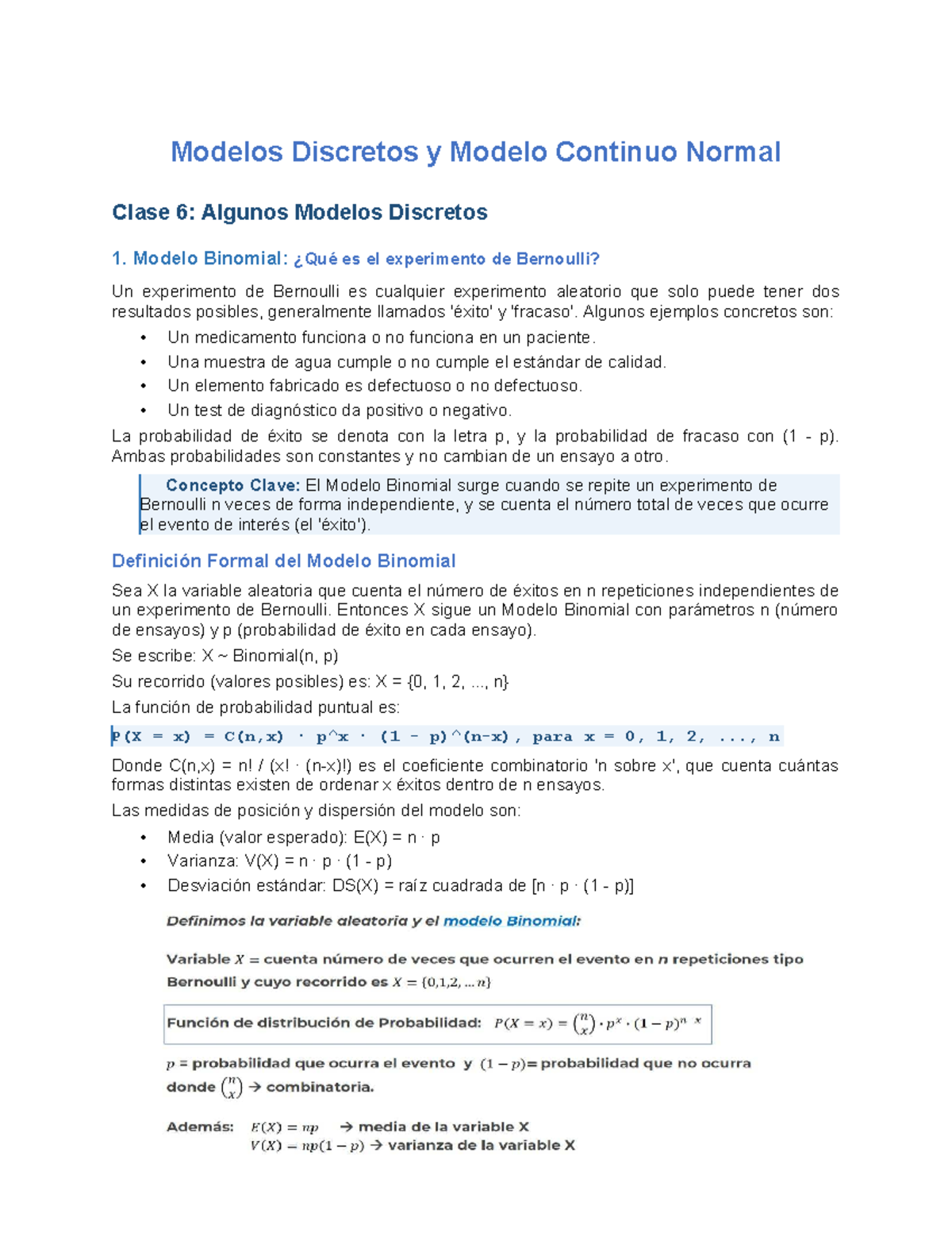 Clase 6 y 8: Modelos Discretos y Continuo Normal en Estadística - Studocu