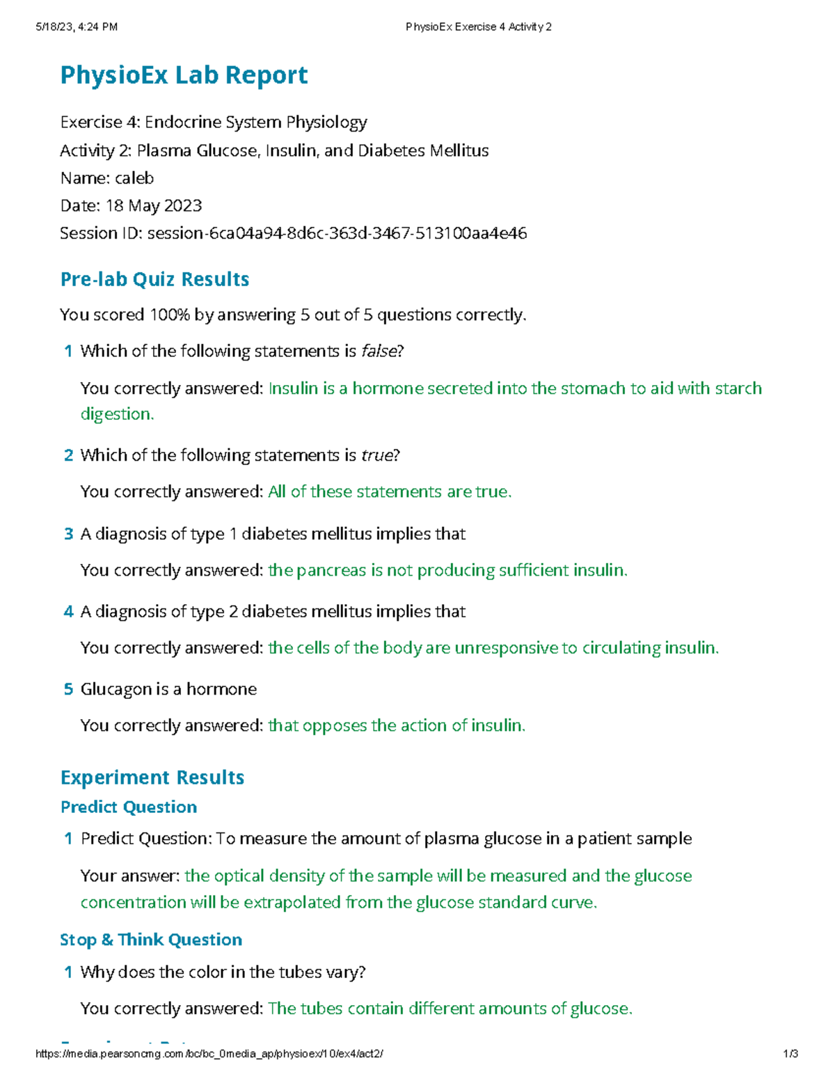 PhysioEx 10: Endocrine System Lab Report & Quiz Results - Studocu