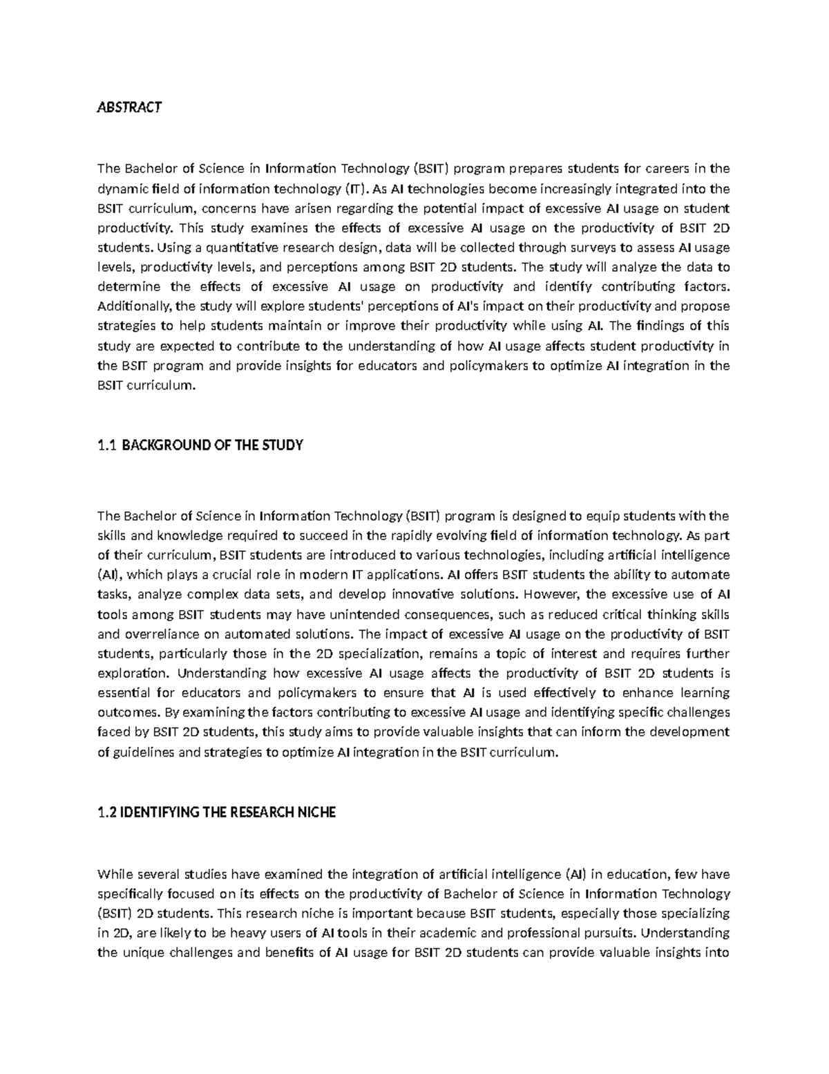 Abstract - Quantitative Methods - ABSTRACT The Bachelor of Science in ...
