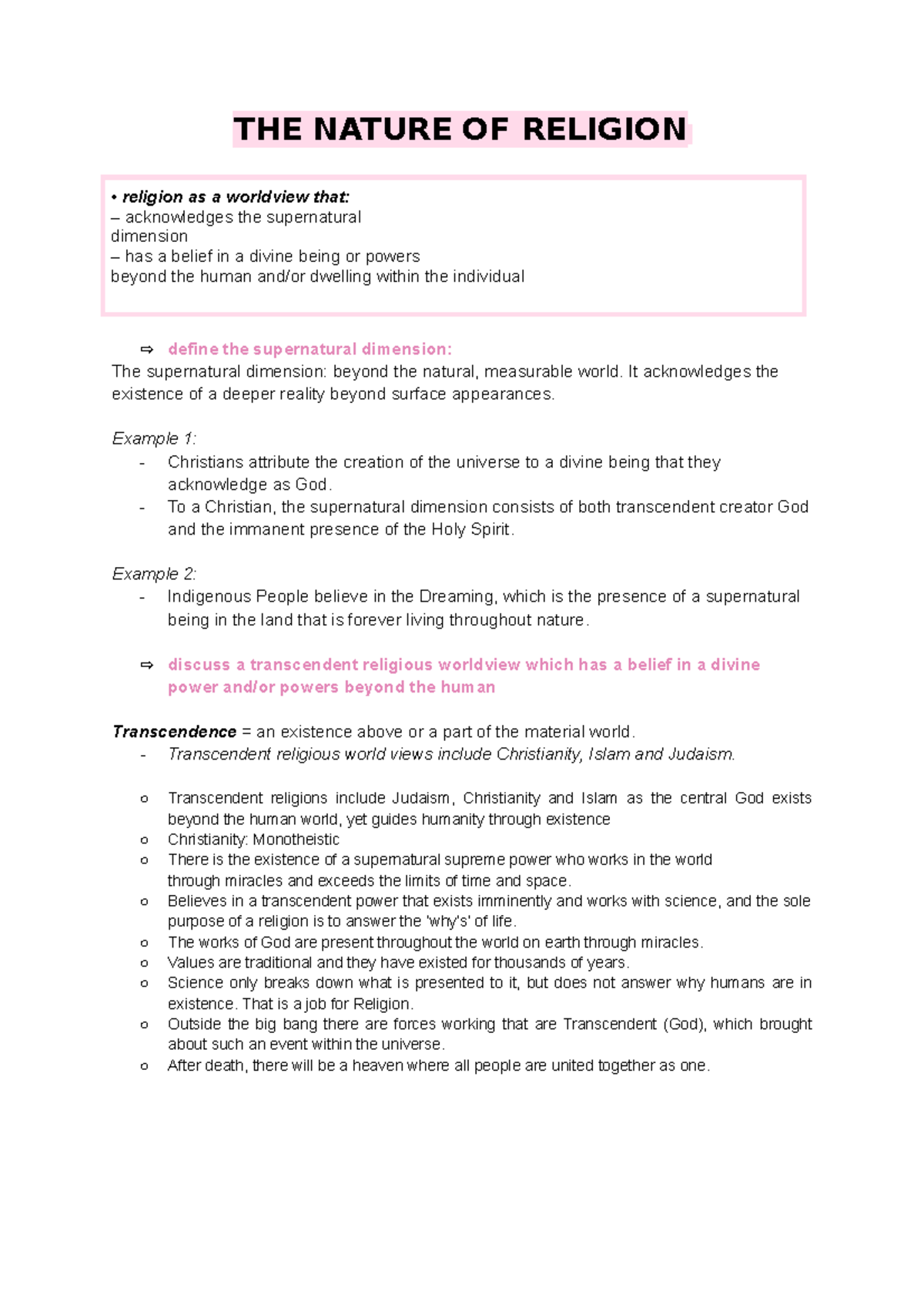 Sor 2 notes - For religion students - THE NATURE OF RELIGION religion ...
