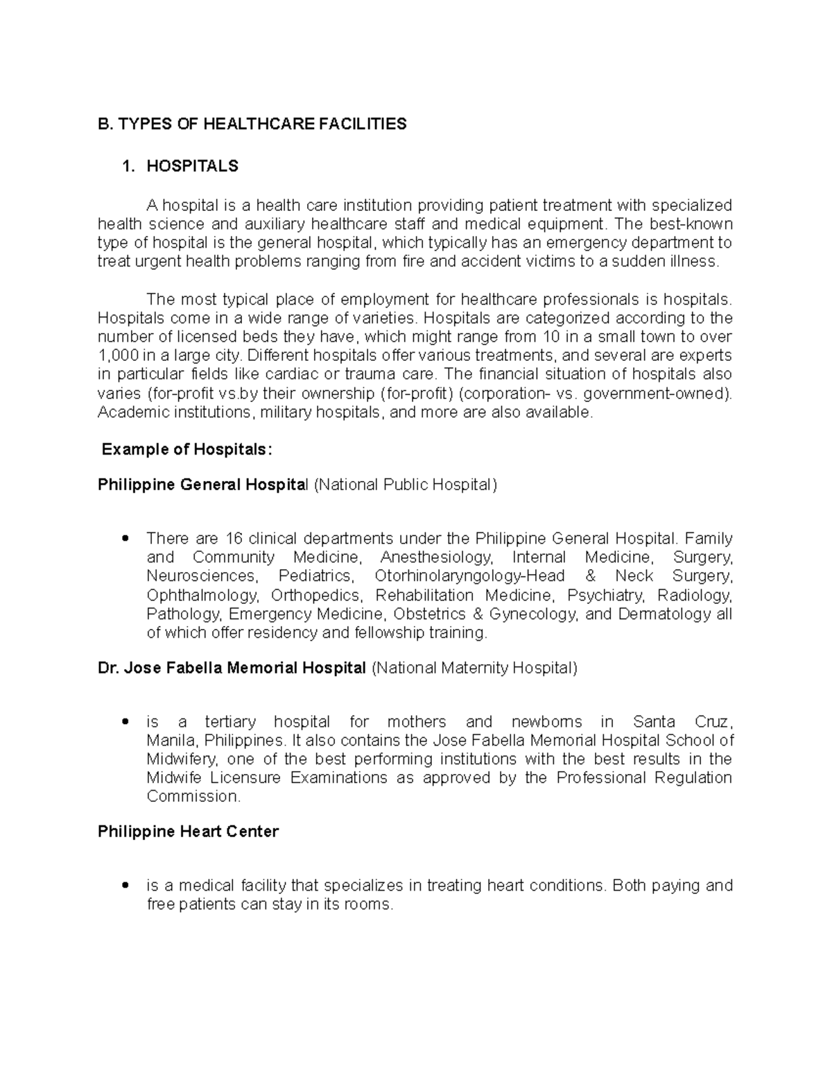 Healthcare Facilities Overview: Types, Examples, & Functions - Studocu