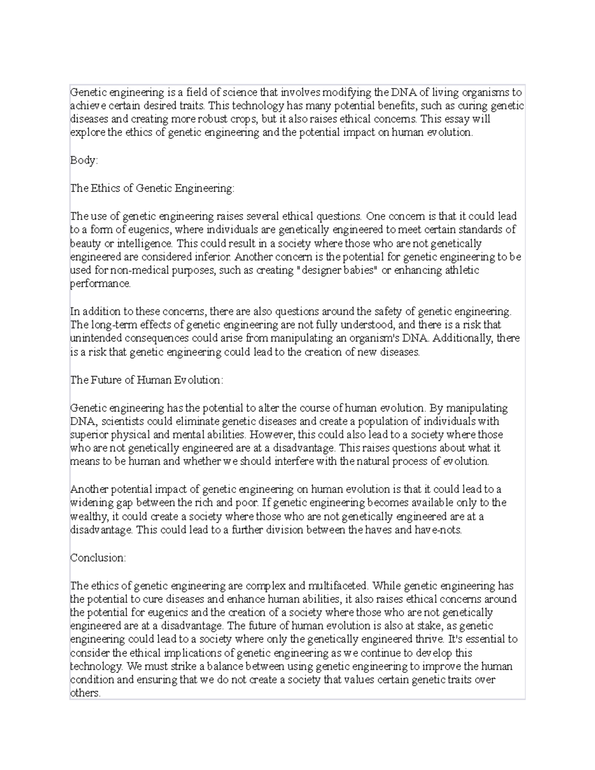 Ethics and Impact of Genetic Engineering on Human Evolution Essay - Studocu