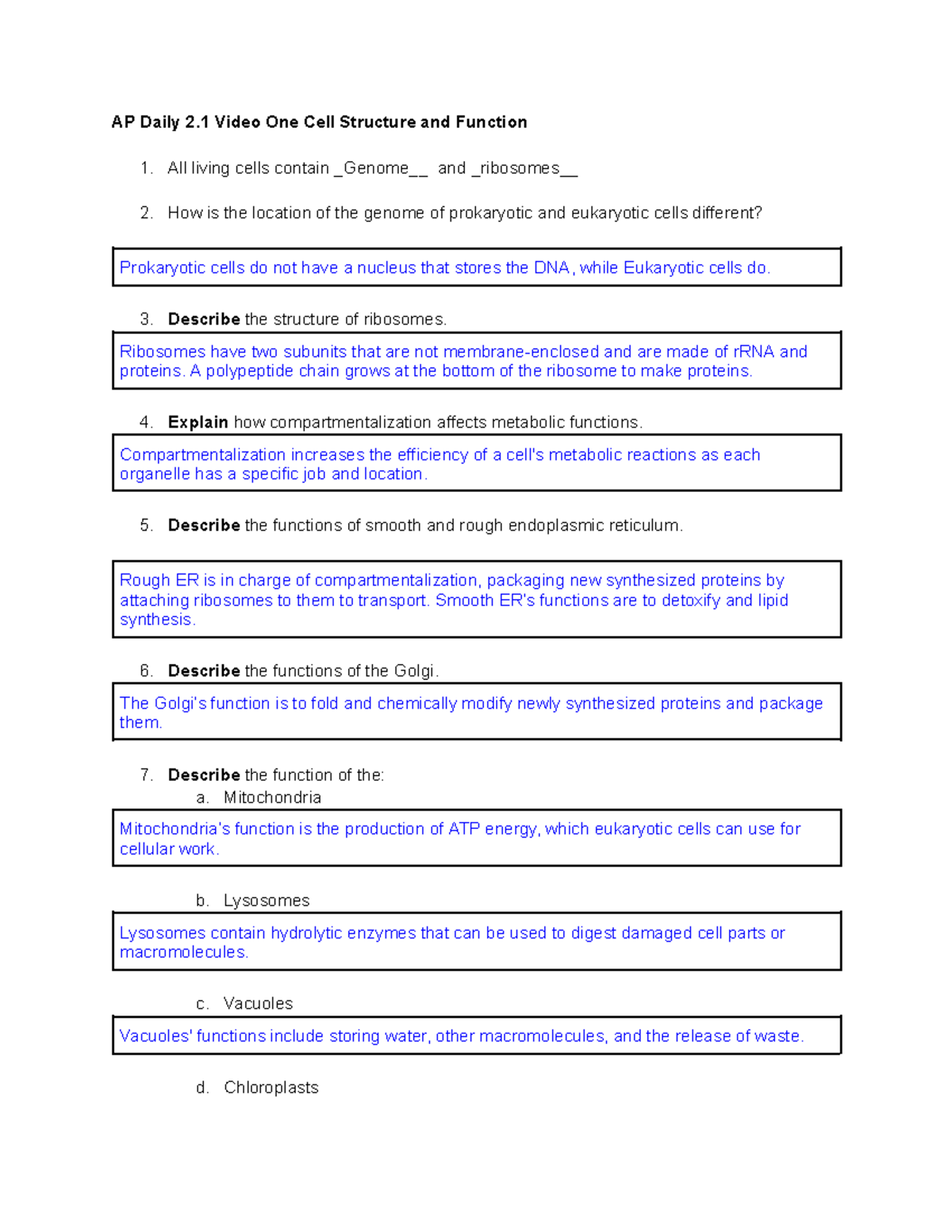 AP Bio Lecture Notes: Cell Structure & Function (AP Daily 2.1) - Studocu