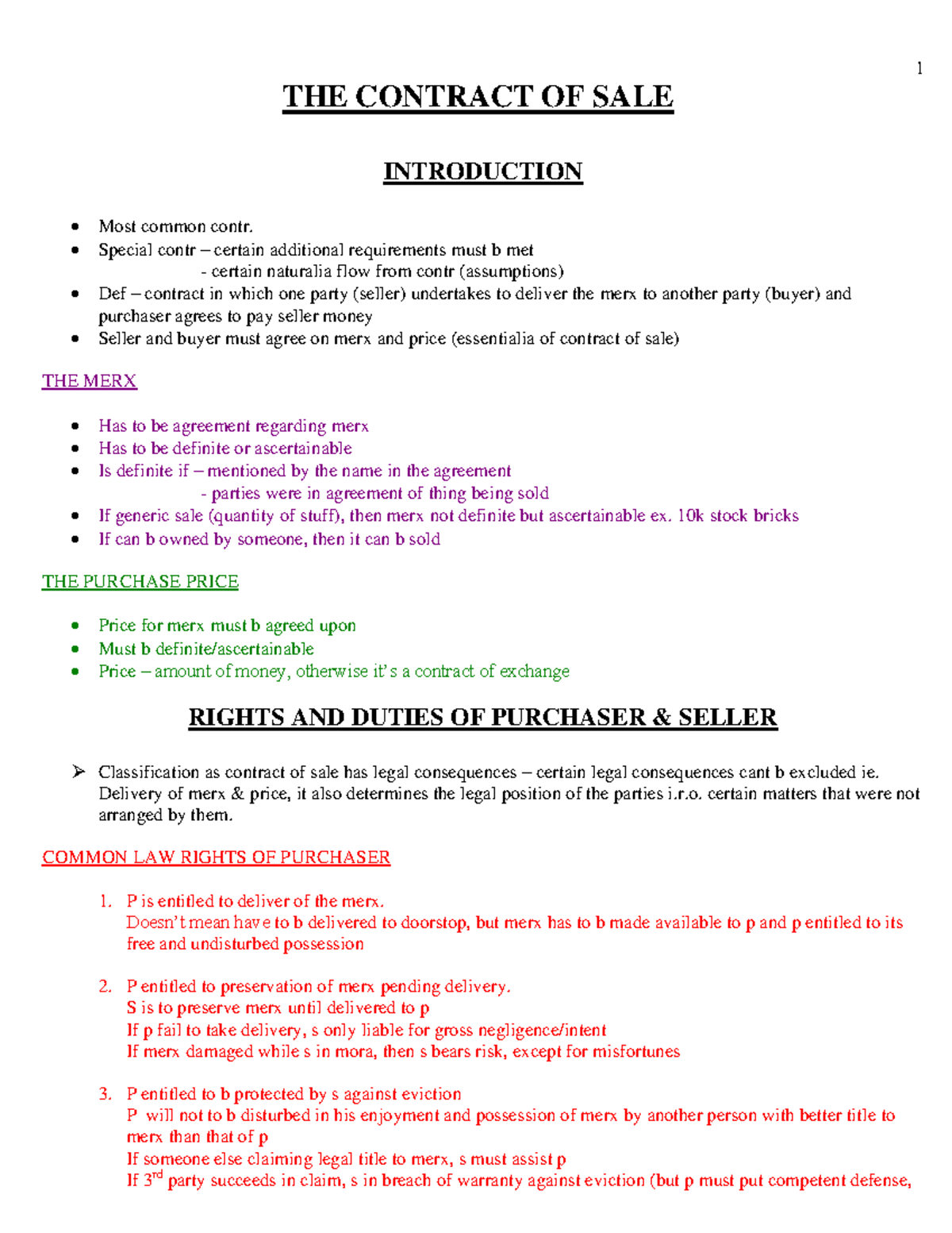 CLA1502 Unit 1 Contract of Sale: Key Insights from Chapter 13 - Studocu