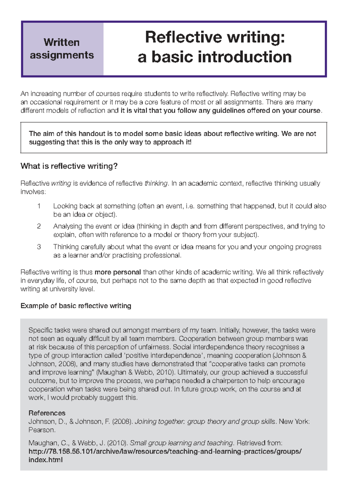 Reflective writing a basic intro - An increasing number of courses ...