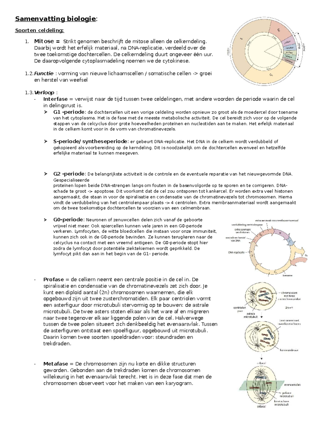 Samenvatting Biologie: Mitose en Meiose - Celdeling en Genetische ...