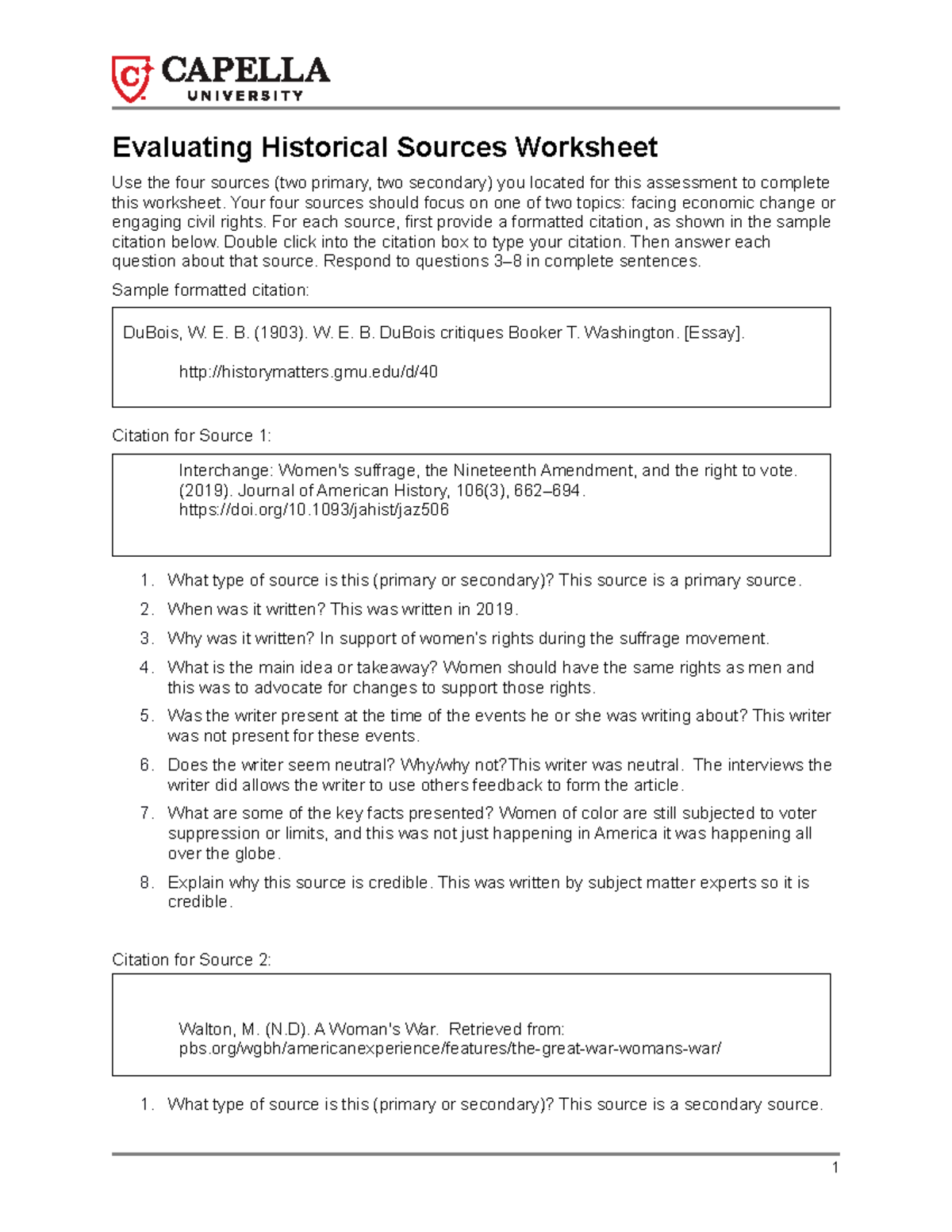 HIS-FPX1150 Analyzing Primary & Secondary Sources for Assessment 1-1 ...