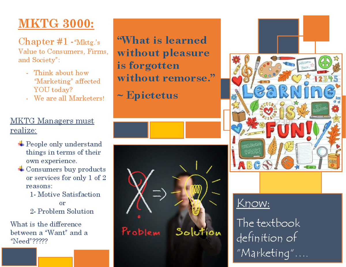 MKTG 3000 Chapter 1: Value to Consumers and Firms Explained - Studocu