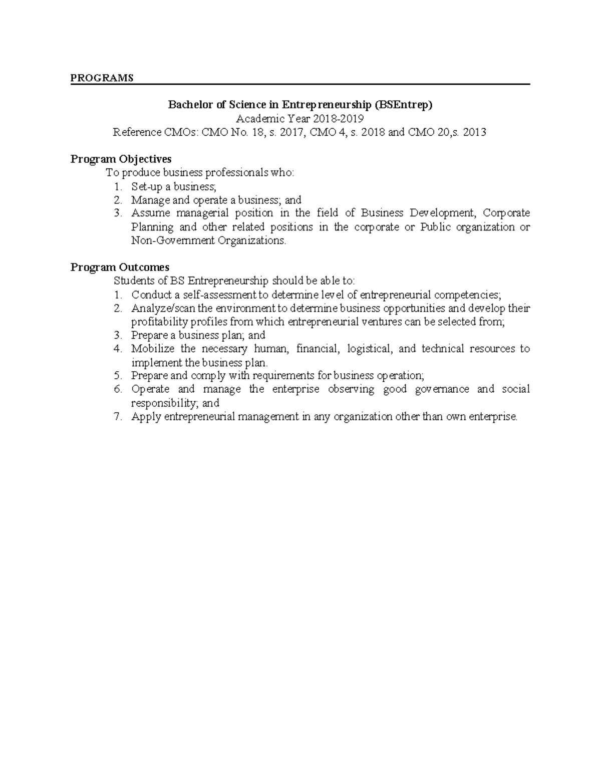 Bachelor of Science in Entrepreneurship (BSEntrep) Curriculum Overview ...