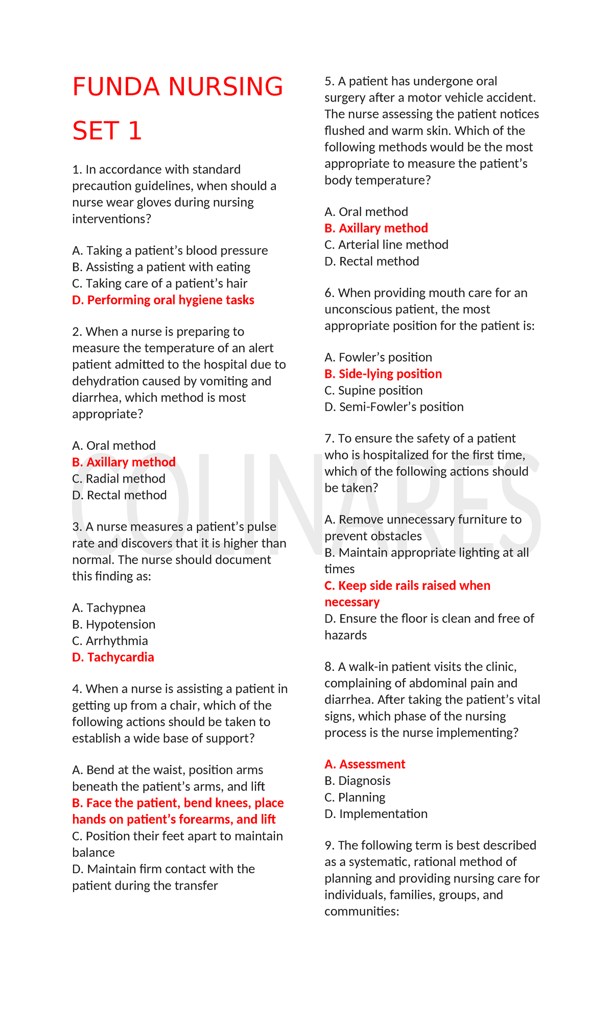 FUNDA NURSING SET 1: Essential Questions for Nursing Practice - Studocu