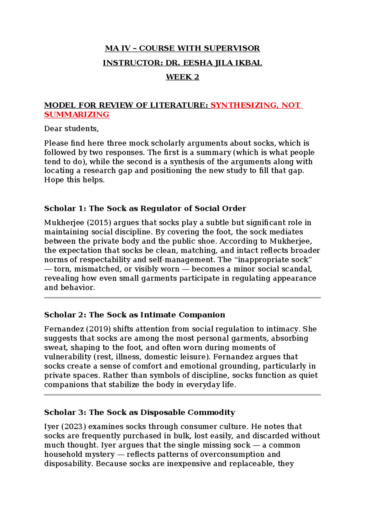 MA IV - Week 2 Literature Review: Synthesis vs. Summary - Studocu