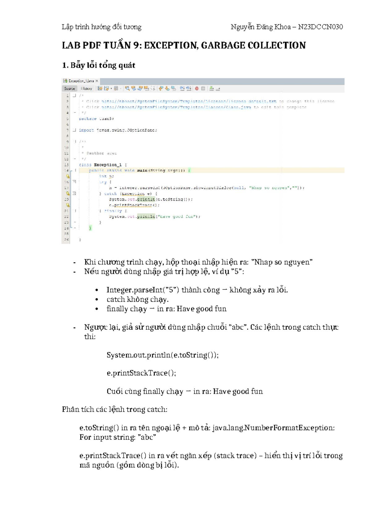 Lập trình Hướng Đối Tượng N23DCCN030 - LAB PDF Tuần 9: Exception ...