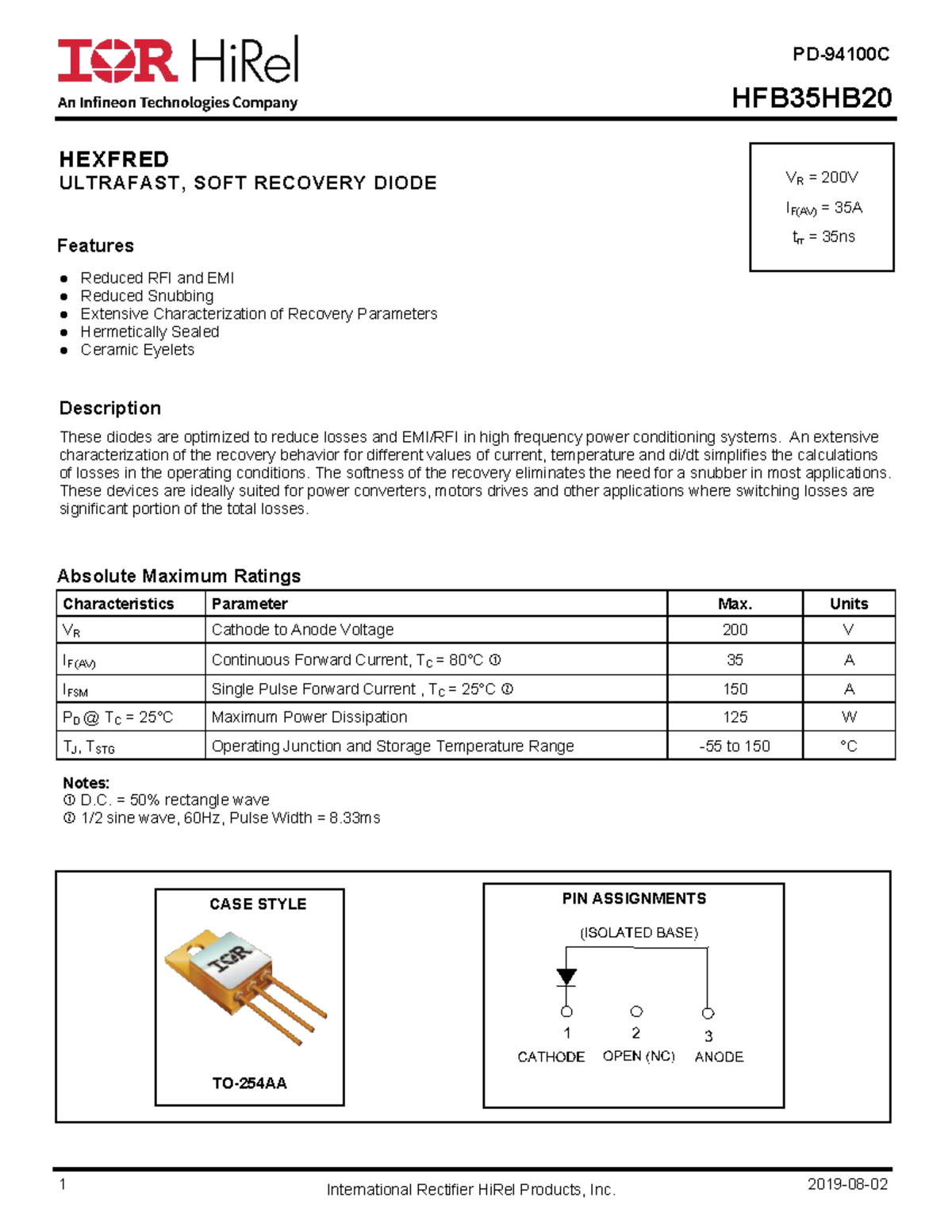 HFB35HB20 Ultra-Fast Soft Recovery Diode Specifications and Features ...