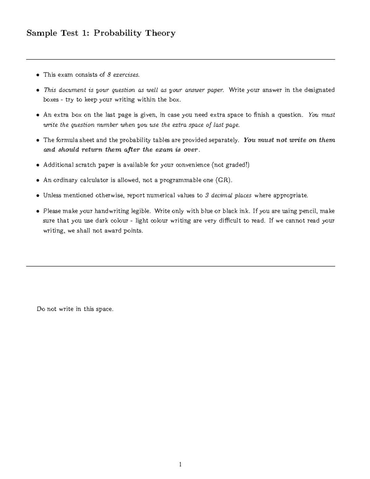Sample Test 3 - Probability Theory Practice Exam Questions and ...