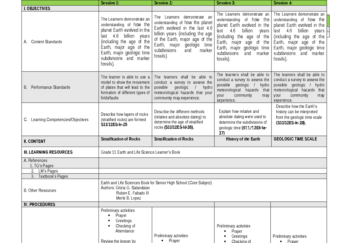 Grade 11 Earth & Life Science - Q1 Week 4 Lesson Plan - Studocu