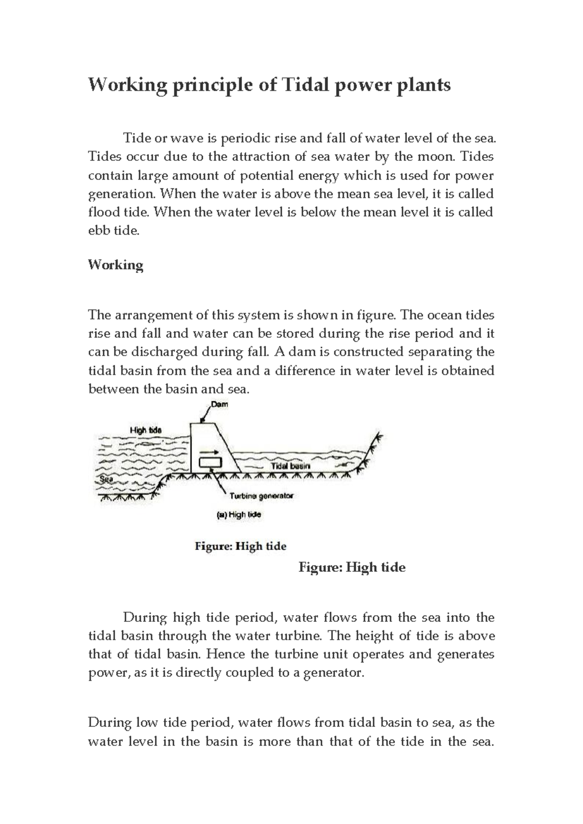 Working principle of Tidal power plants - Power Engineering - PESU ...