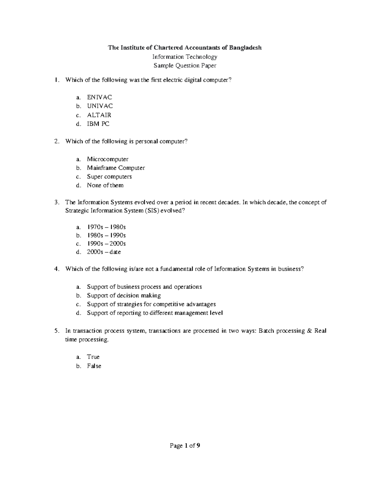 IT 101: Certificate Level Sample Questions for Information Technology ...