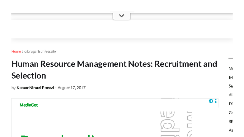 Dibrugarh University B.Com HRM Notes: Recruitment & Selection - Studocu