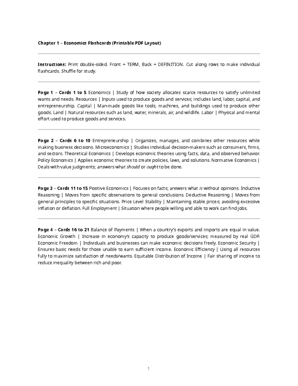 Chapter 1 Economics Flashcards: Key Terms & Definitions - Studocu
