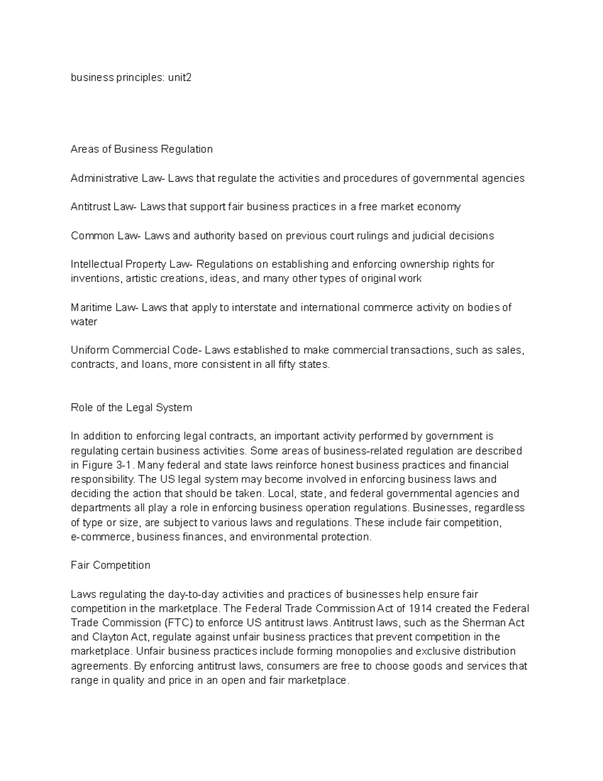 Business Principles Unit 2: Key Regulations & Legal System Insights ...