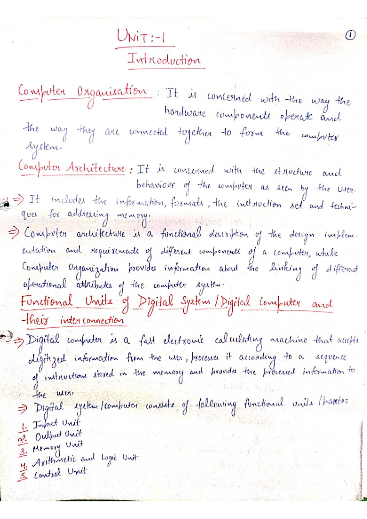 UNIT 1: Introduction to Computer Organization and Architecture (BCS302) - Studocu