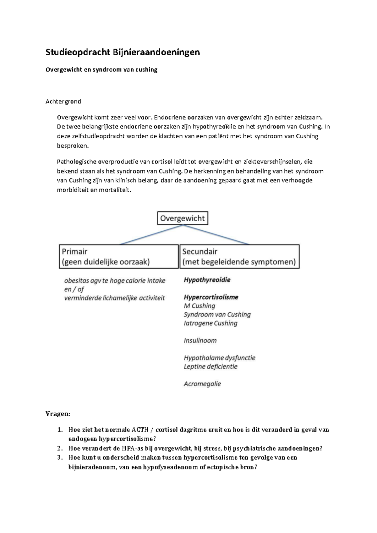 Studieopdrachten bijnier aandoeningen - Studieopdracht ...