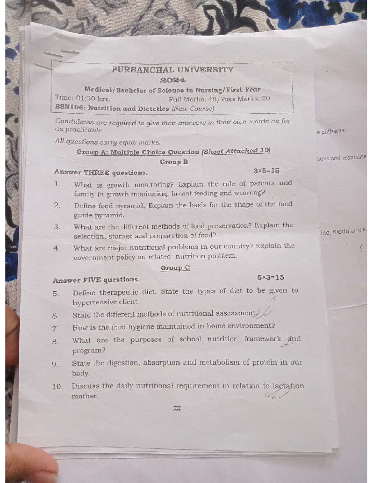 2024 BSc Nursing 1st Year Question Paper - Comprehensive Assessment ...