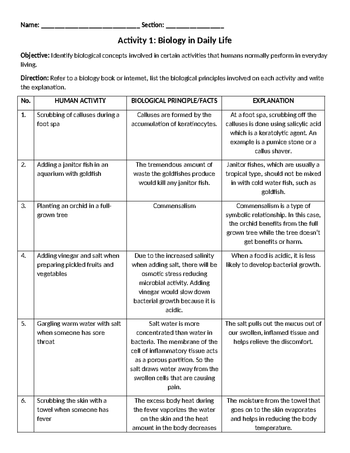 Activity 1: Biology in Daily Life - Concepts & Explanations - Studocu
