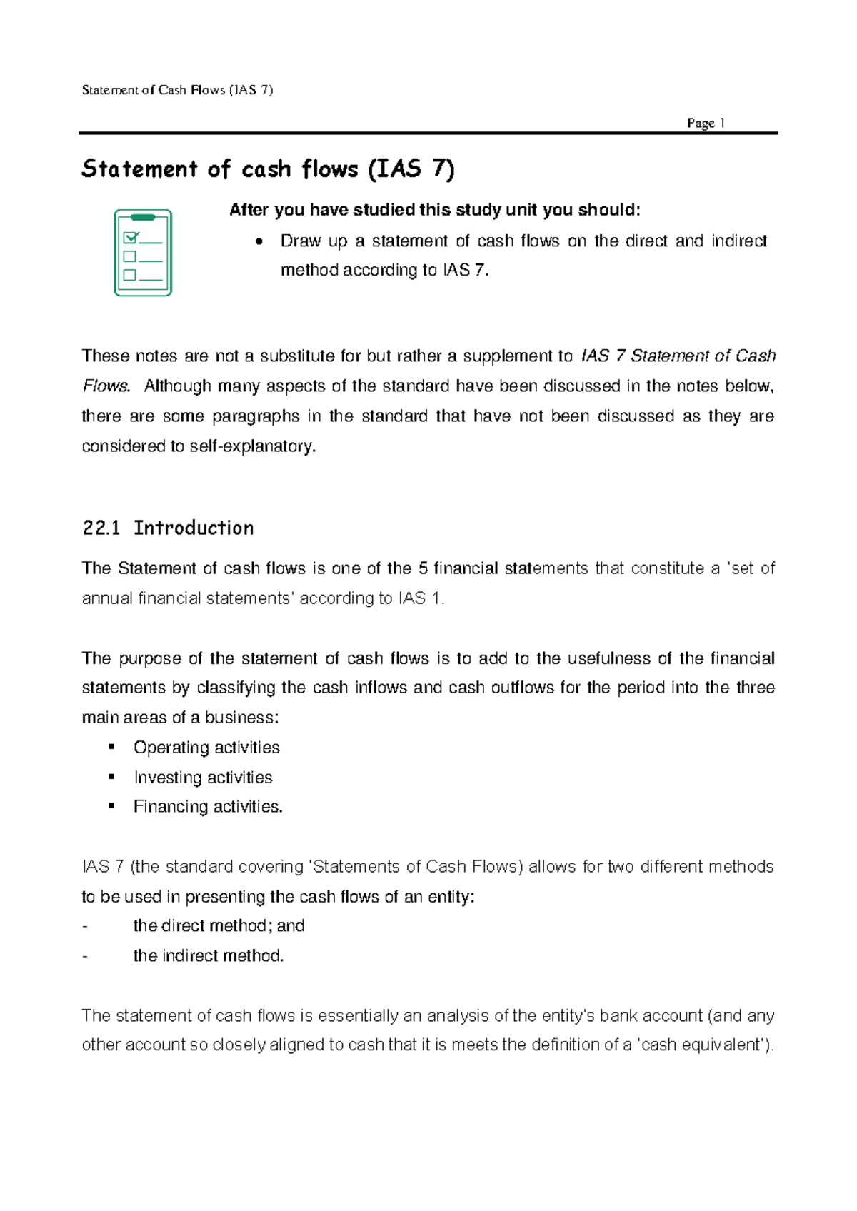 IAS 7 Cash Flow Statement: Comprehensive Overview & Analysis - Studocu