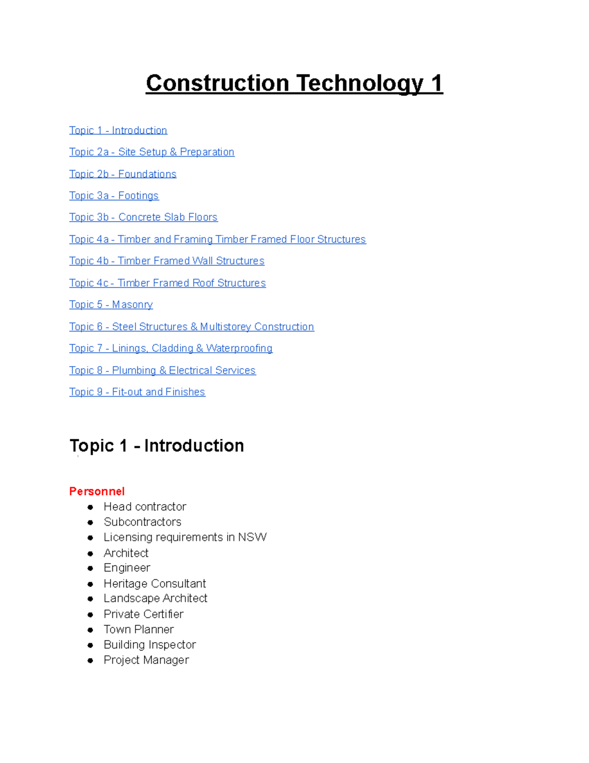 CT1 Topic Notes - Construction Technology 1 Topic 1 - Introduction ...